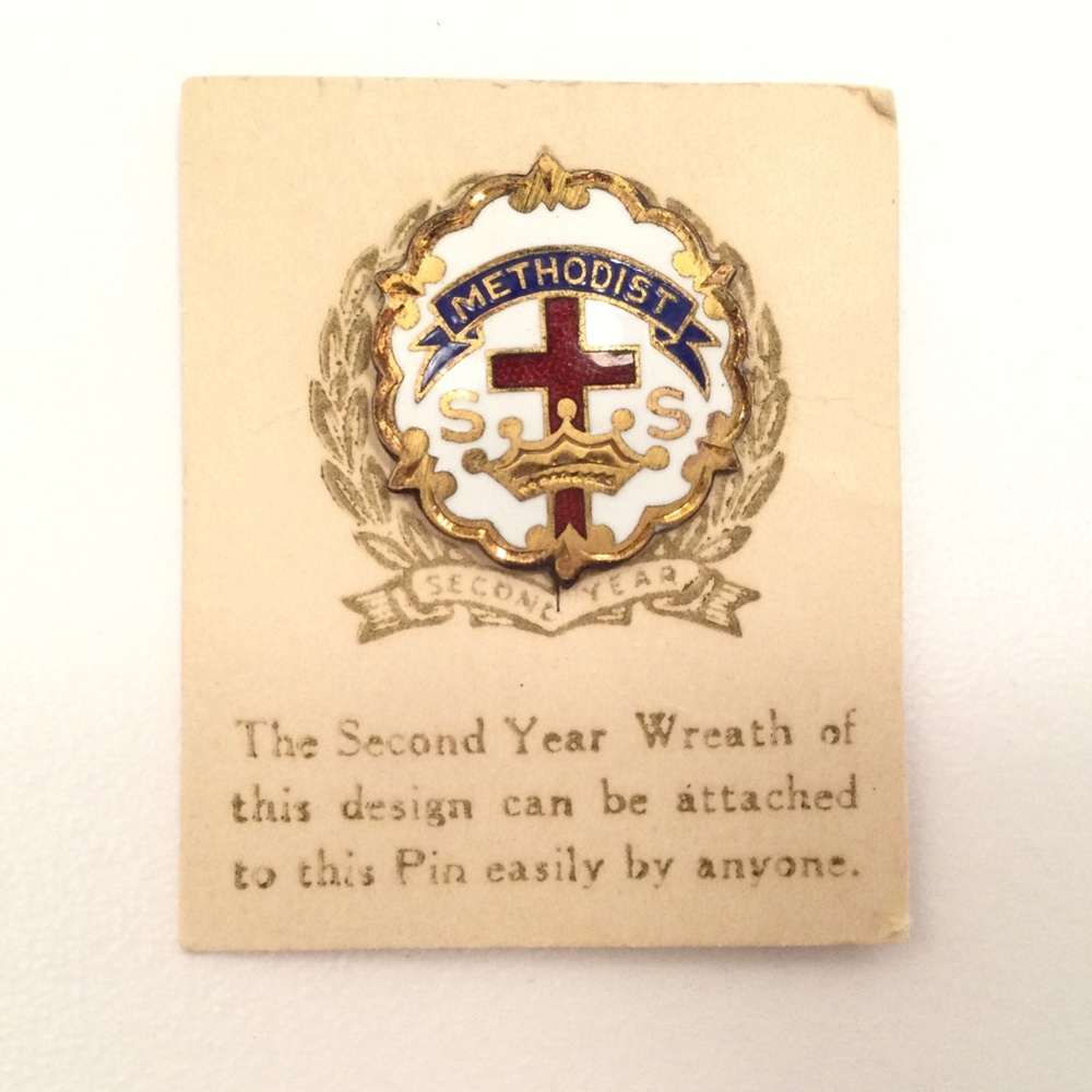 Vintage Methodist Sunday School Pin Cross & Crown - Gem